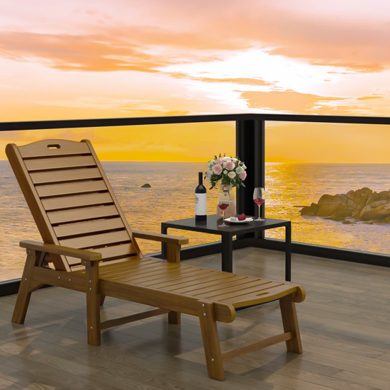 teak wood natural color sun lounger with handrest - Aqma Furniture